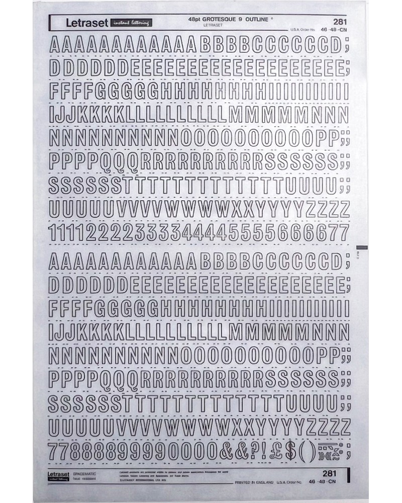 Letraset 281 - GROTESQUE 9 OUTLINE -48pt