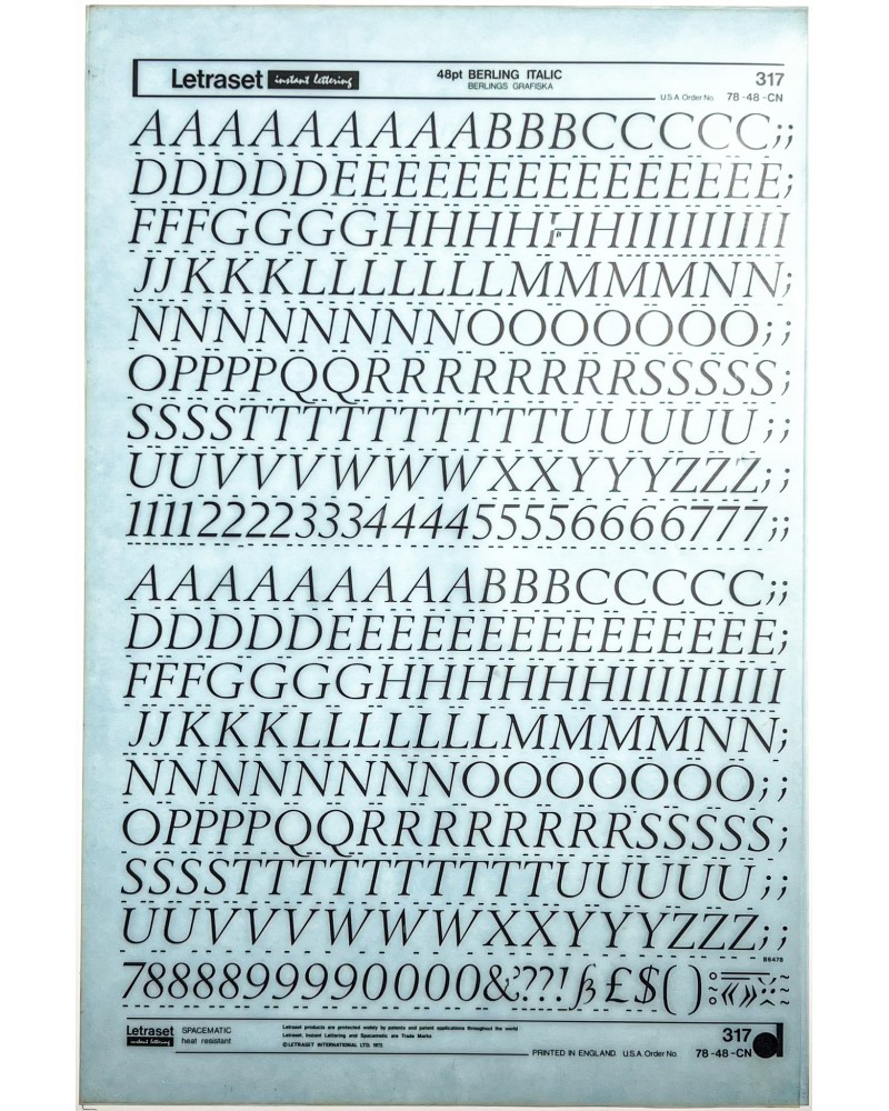 Letraset 317 - BERLING ITALIC -48pt