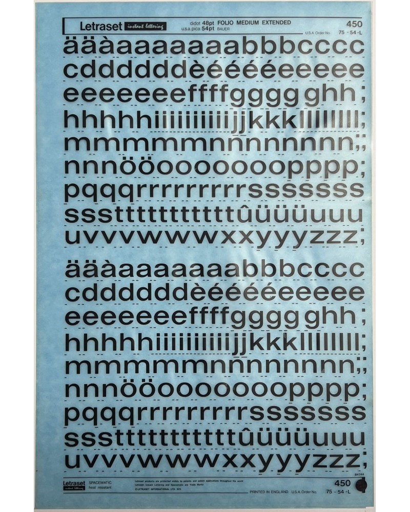 Letraset 450 - FOLIO MEDIUM EXTENDED- 48/54pt