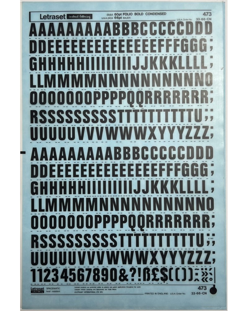 Letraset 473 - FOLIO BOLD CONDENSED - 60/66pt