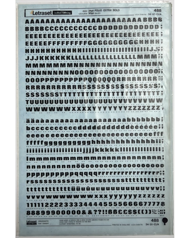 Letraset 488 - FOLIO EXTRA BOLD - 24/30pt