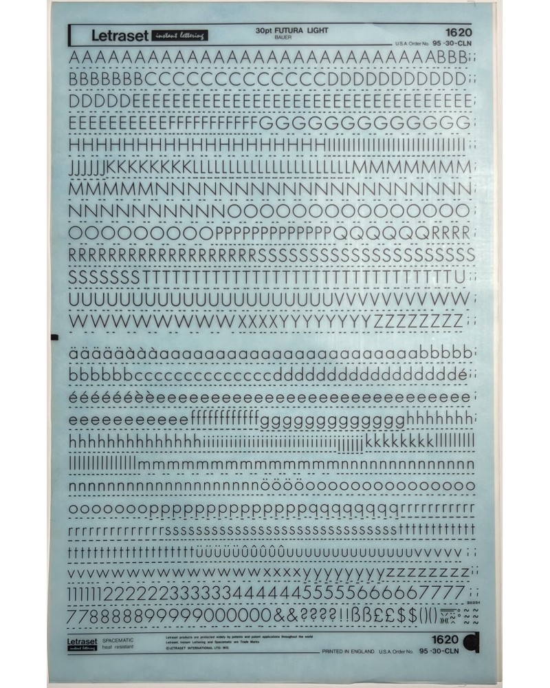 letraset-1620- FUTURA LIGHT - 30pt