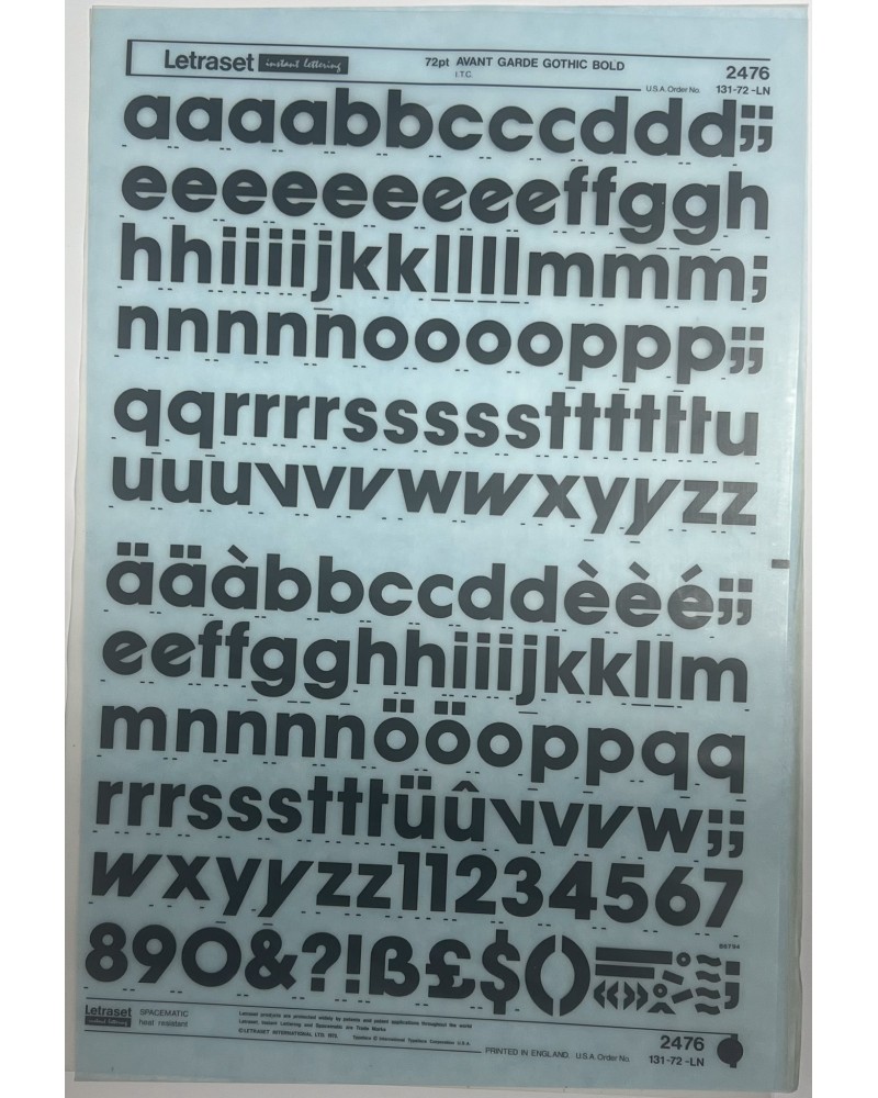 letraset-2476- AVANT GARDE GOTHIC BOLD - 72pt
